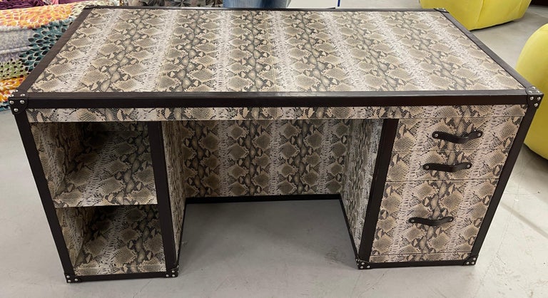 Exquisite Serge de Troyer Snakeskin Embossed Leather Desk at 1stDibs