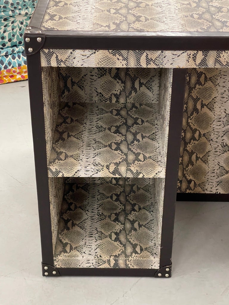 Exquisite Serge de Troyer Snakeskin Embossed Leather Desk at 1stDibs