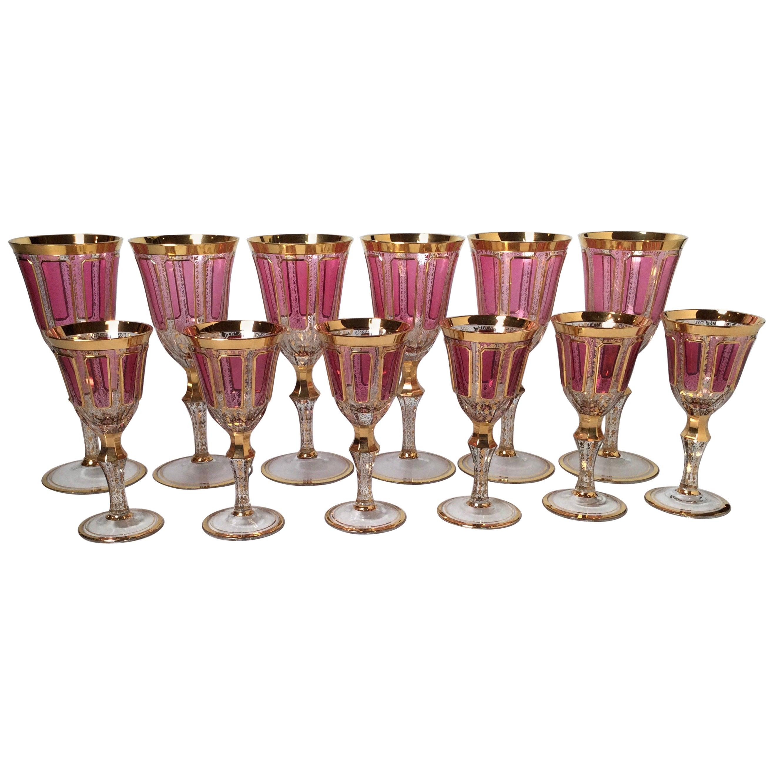 Antique Moser Glass Two Color Raised Paste Gilt Wines Stems Circa 1900 For Sale At 1stdibs