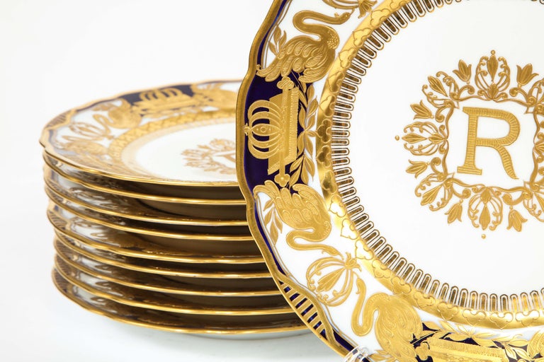 Exquisite Set of 12 Sevres Porcelain Royal Dinner Plates with "R ...