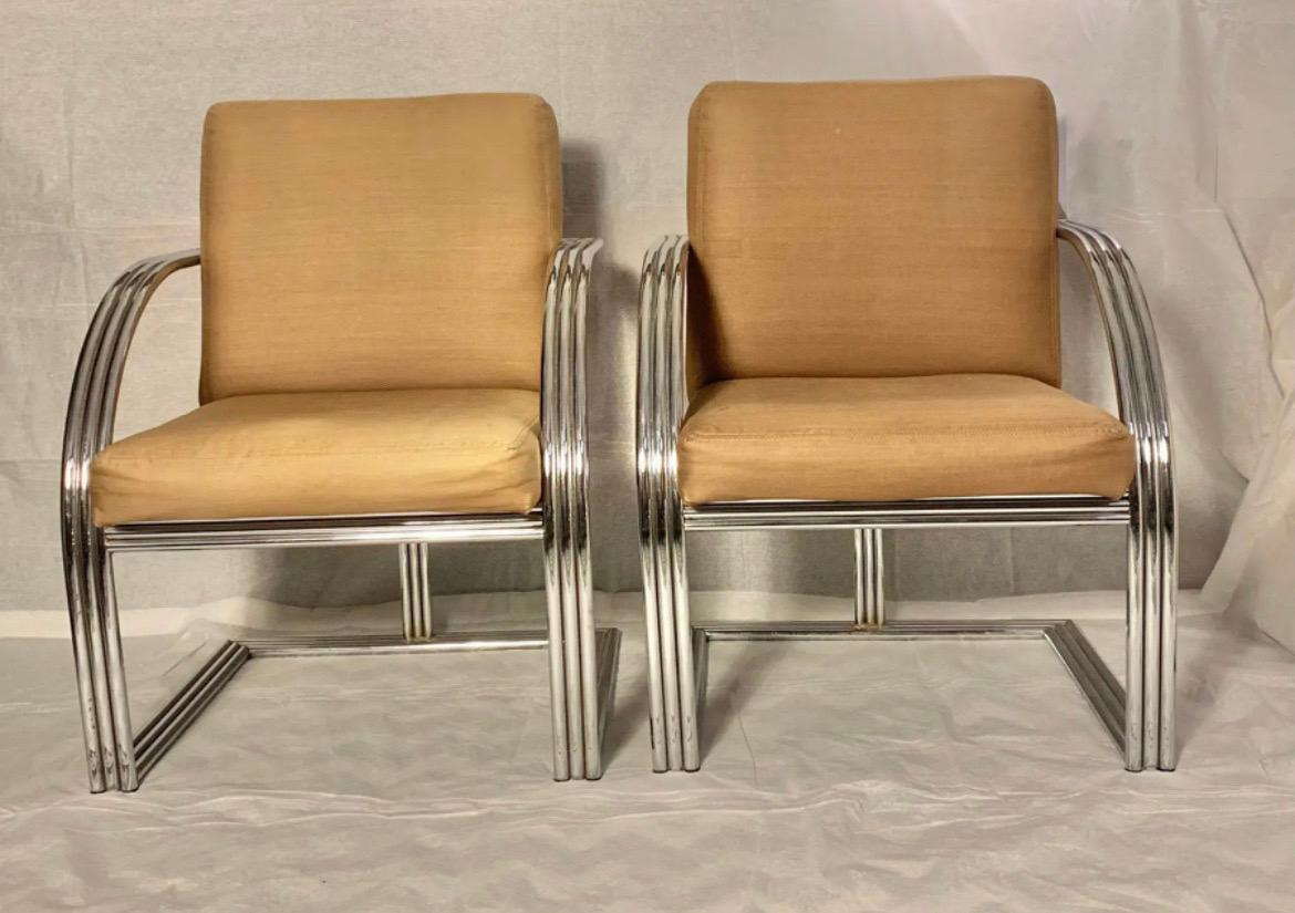 Exquisito juego de 8 sillas de acero Art Decó de Milo Baughman, c 1975 ...