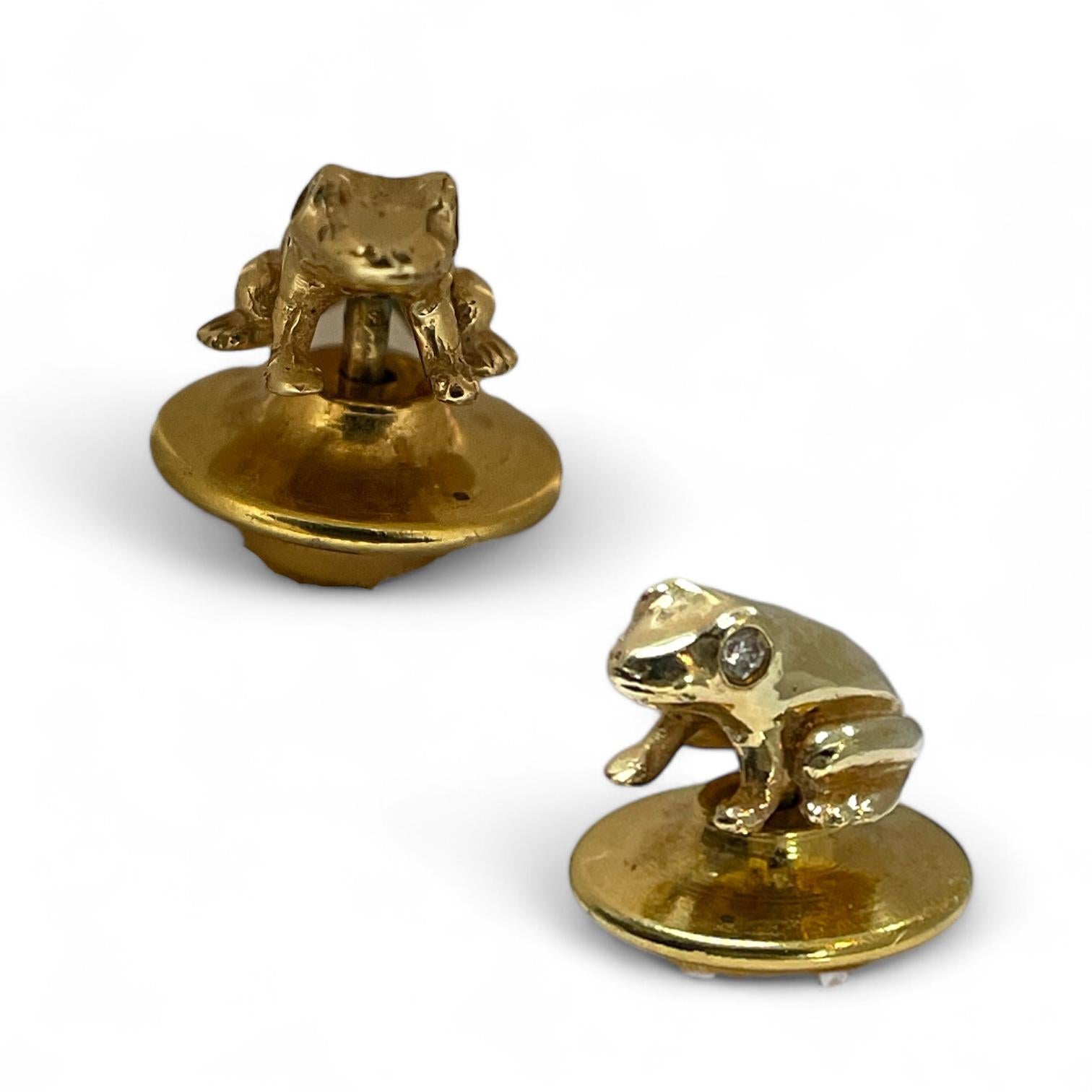 Exquisite Tiffany and Co. 14K Gold Frog Pin with Sparkling Diamond Eyes ...