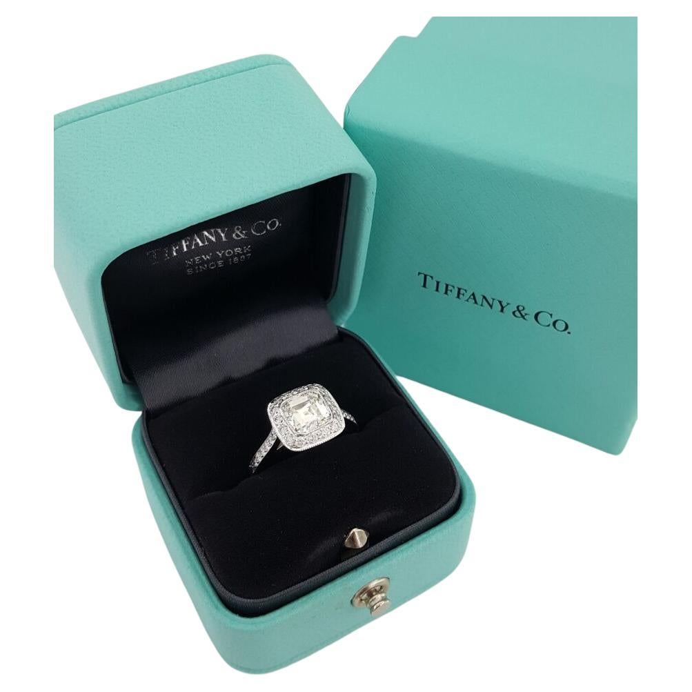 Exquisite Tiffany and Co. Platinum Legacy Diamond Halo Engagement Ring ...