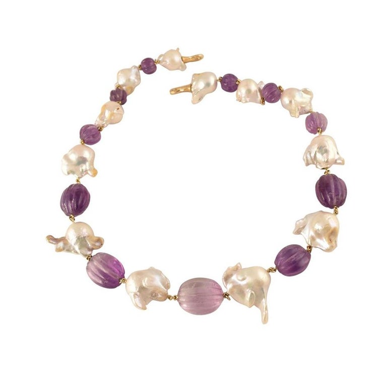 Exquisite Tony Duquette Fluted Amethyst and Pearl Statement Necklace ...