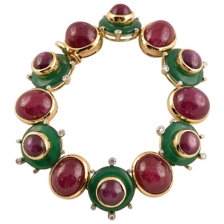 Exquisite Tony Duquette Ruby, Star Ruby, Agate and Diamond Gold ...