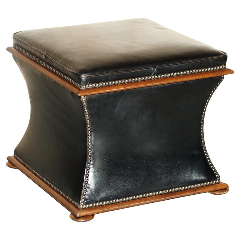 EXQUISITE VICTORIAN CiRCA 1860 TAN BLACK LEATHER OTTOMAN STOOL ...