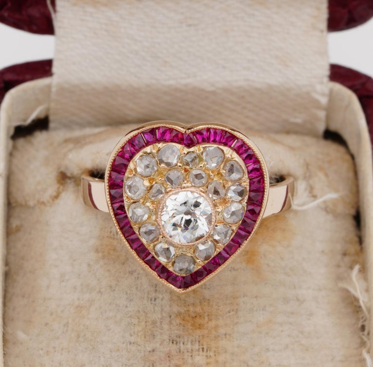 Exquisite Victorian Diamond Ruby Rare Heart Ring For Sale at 1stDibs