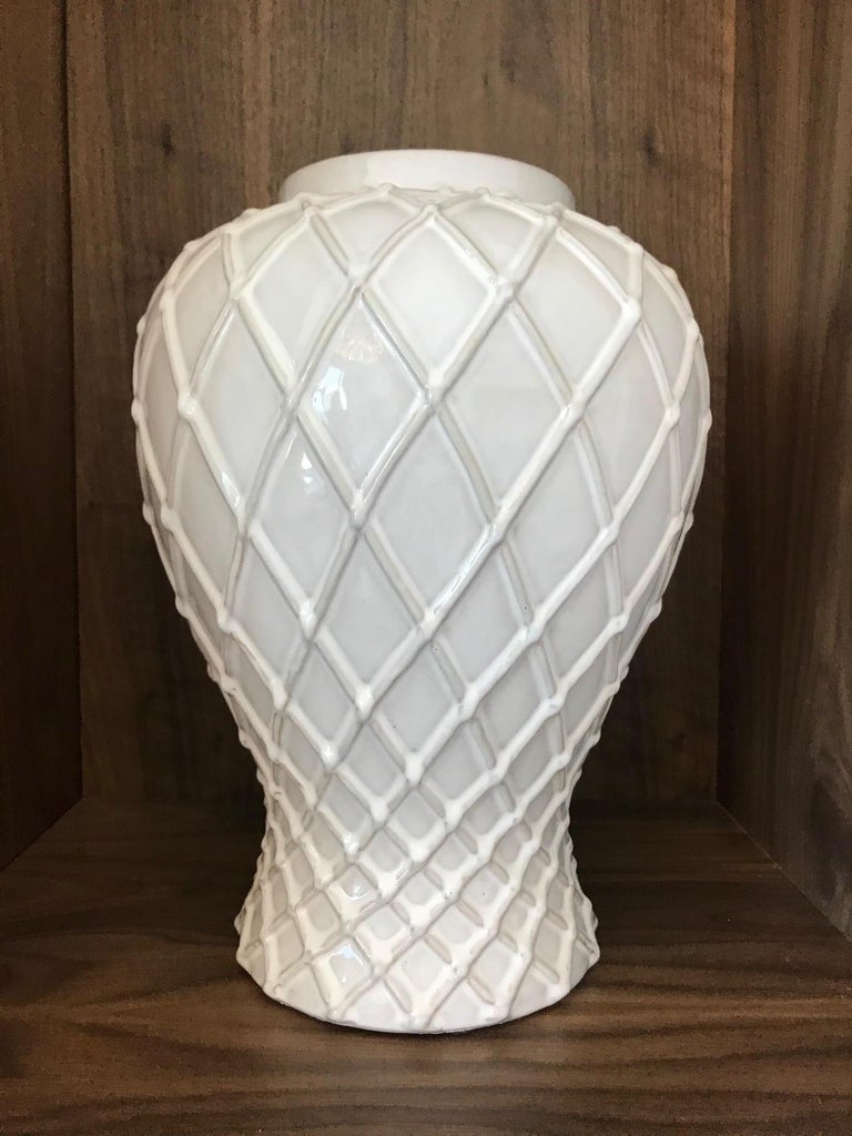 Exquisite White Ceramic Lidded Urn Vase with Lattice Design, Italy at ...