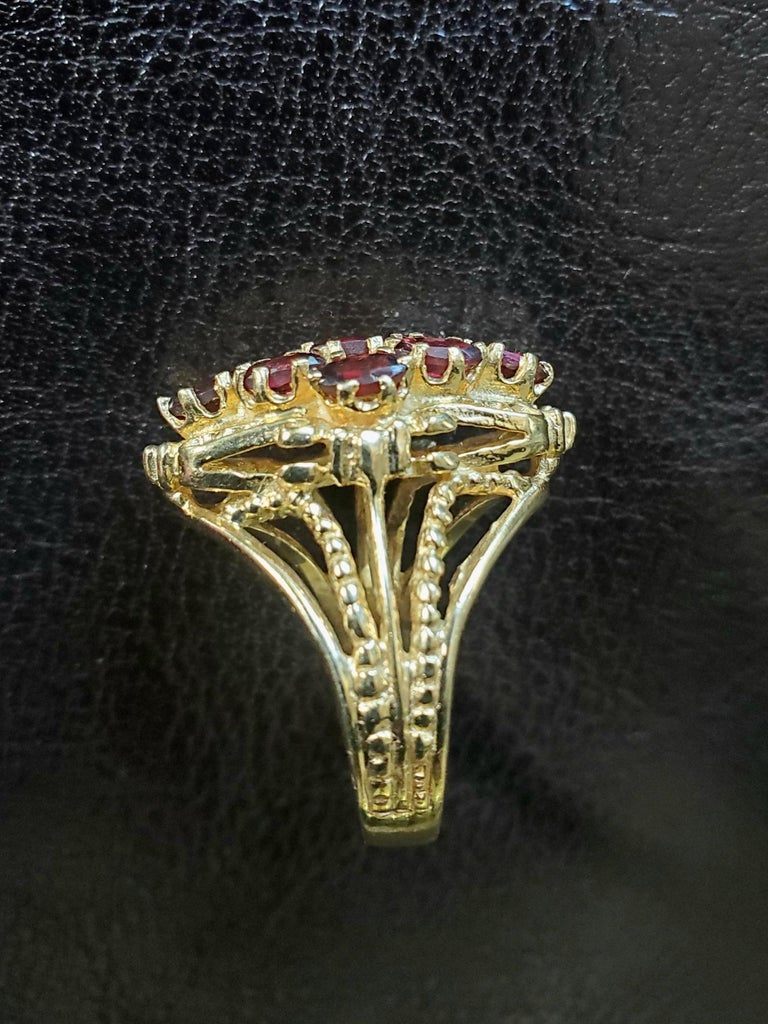 Vintage Yellow Gold Cluster or Cocktail Ring with Natural Almandine ...