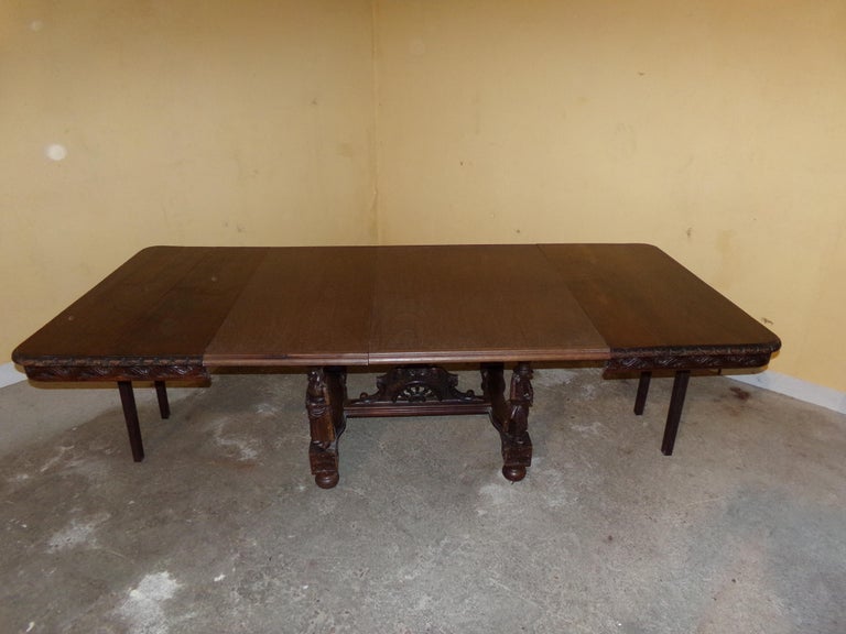 Extending Carved Oak Breton Dining Table, circa 1890 For Sale at 1stDibs