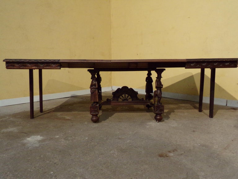 Extending Carved Oak Breton Dining Table, circa 1890 For Sale at 1stDibs