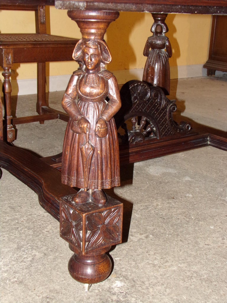 Extending Carved Oak Breton Dining Table, circa 1890 For Sale at 1stDibs