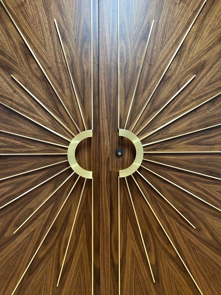 Exterior Modernist Double Entry Door Radial Sunburst handmade in the USA For Sale at 1stDibs