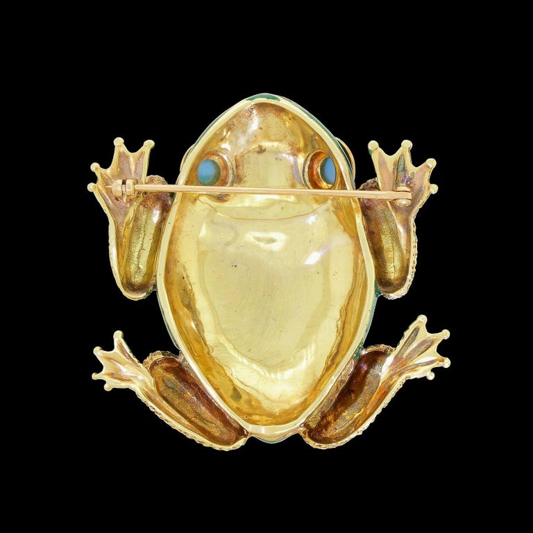 Extra Large 14k Gold Green Enamel Blue Turquoise Tree Frog Pin Brooch ...