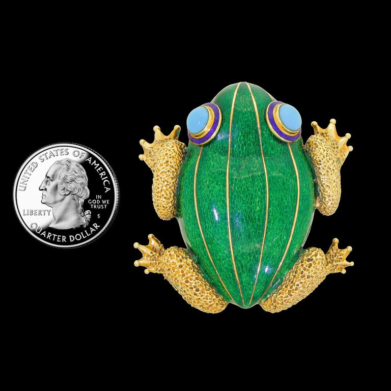 Extra Large 14k Gold Green Enamel Blue Turquoise Tree Frog Pin Brooch ...