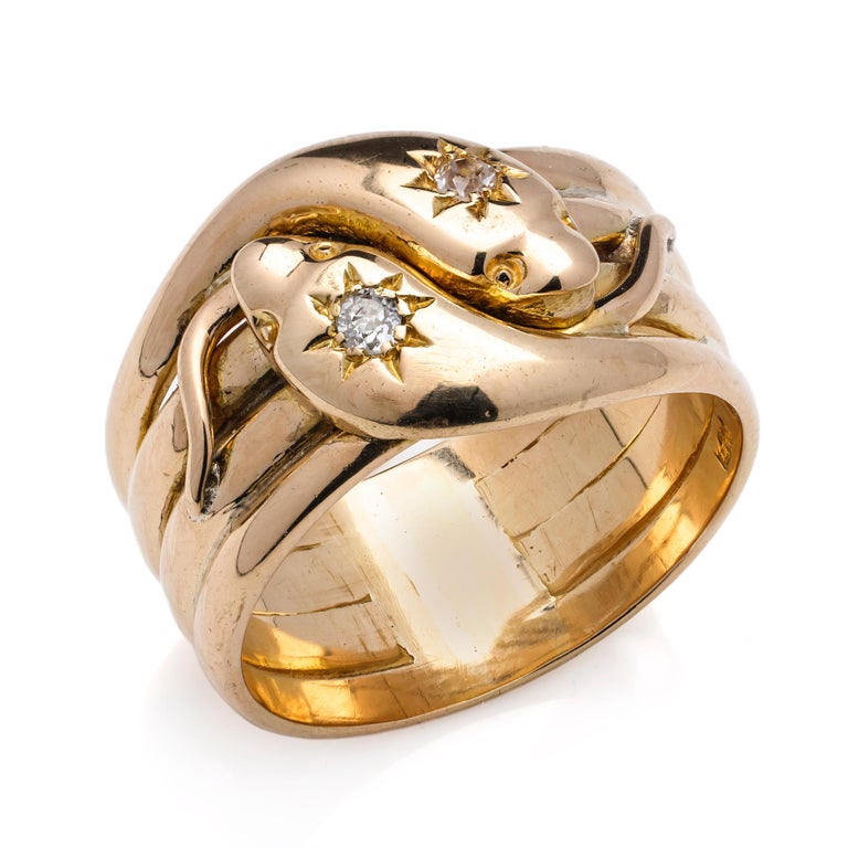 Extra-Large 18 Karat Yellow Gold Men's Ring with Two Diamond-Set Coiled ...