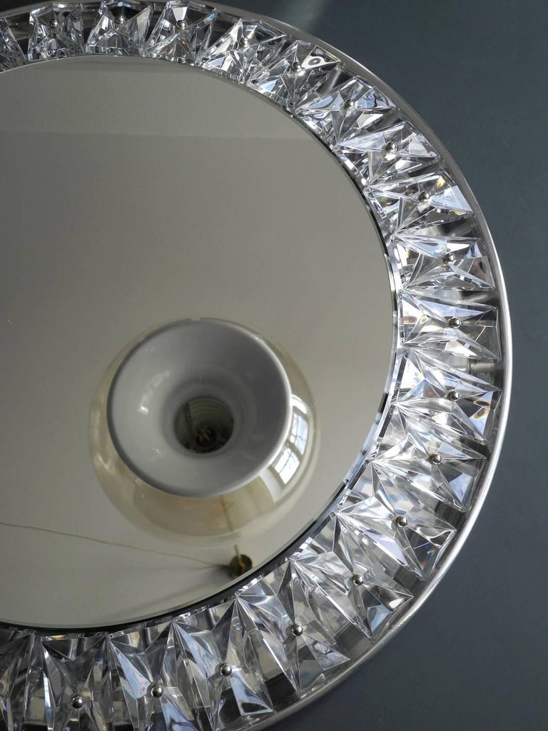 Extra Large 1960s Round Illuminated Crystal Glass Wall Mirror Kinkeldey ...