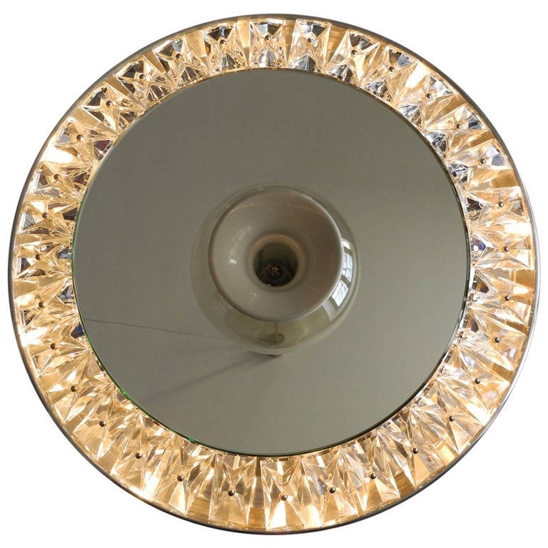 Extra Large 1960s Round Illuminated Crystal Glass Wall Mirror Kinkeldey ...