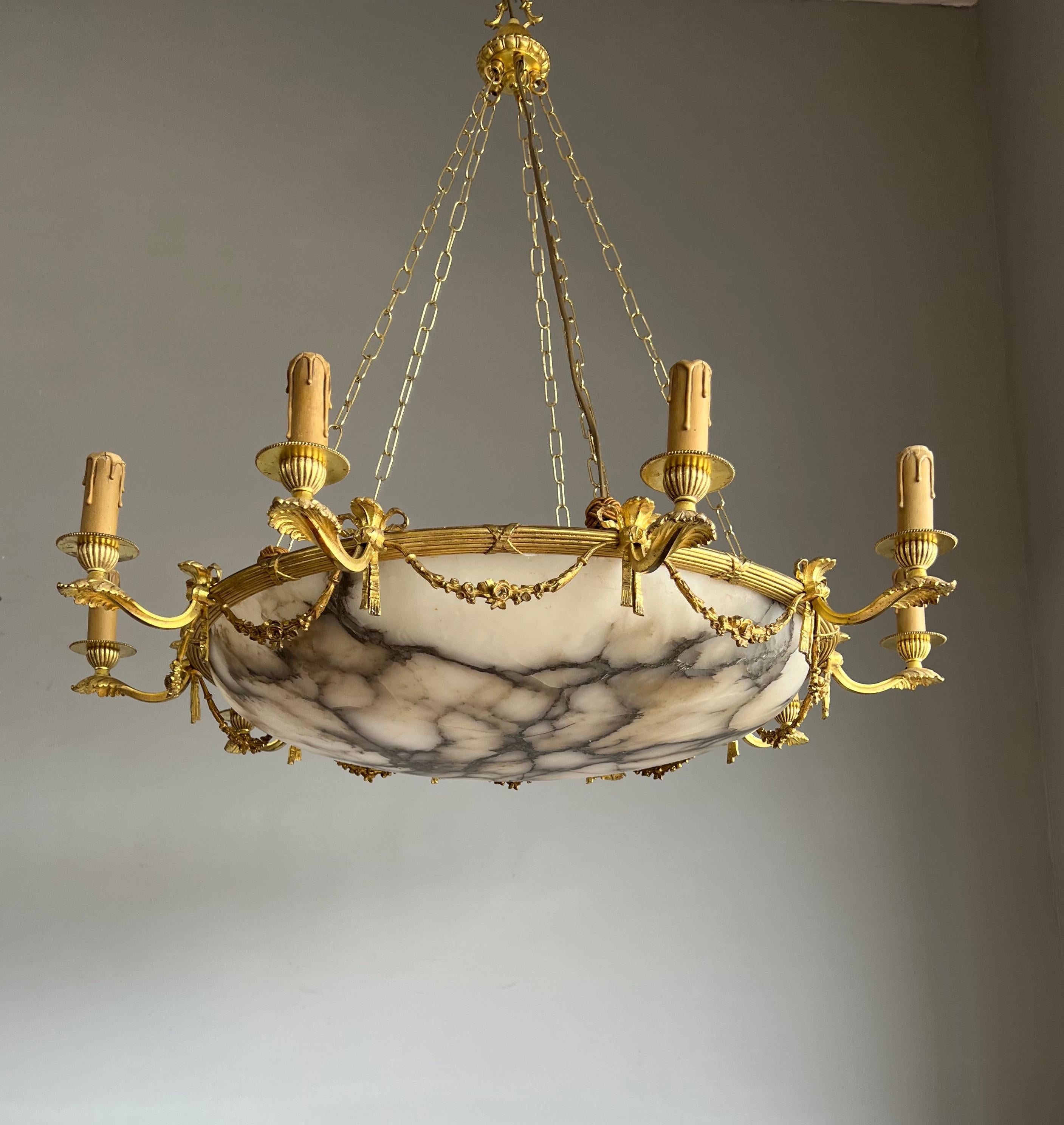 Extra Large Antique White Alabaster and Gilt Bronze Louis Seize Style Chandelier For Sale at ...