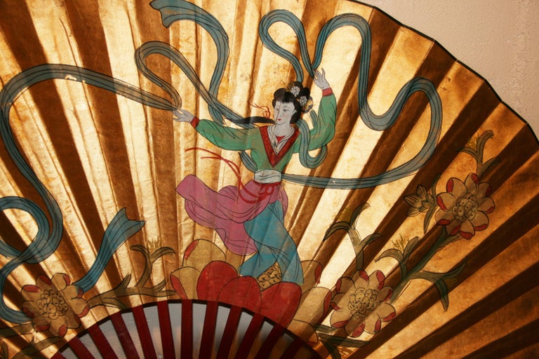 Extra Large Chinese Gilt Hand Painted Folding Fan Art / Screen For Sale ...