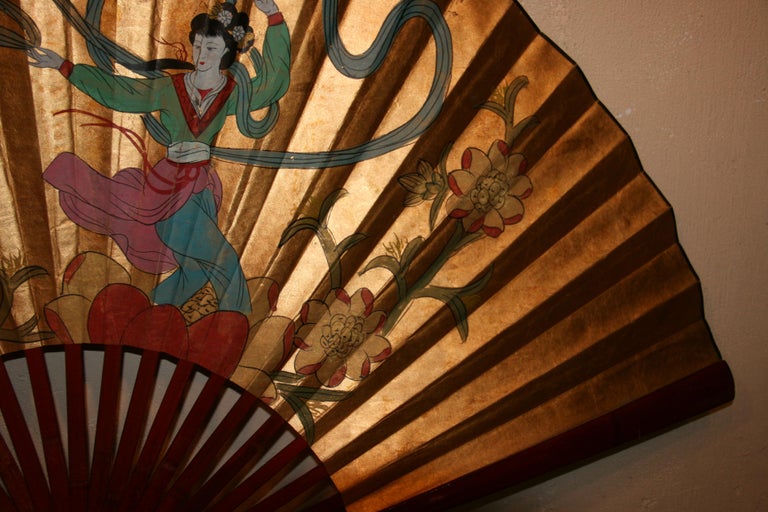 Extra Large Chinese Gilt Hand Painted Folding Fan Art / Screen For Sale ...