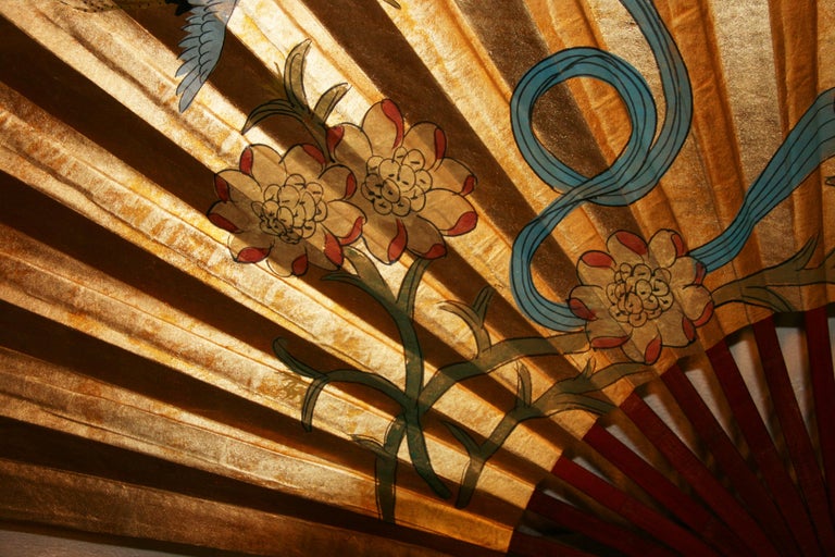 Extra Large Chinese Gilt Hand Painted Folding Fan Art / Screen For Sale ...