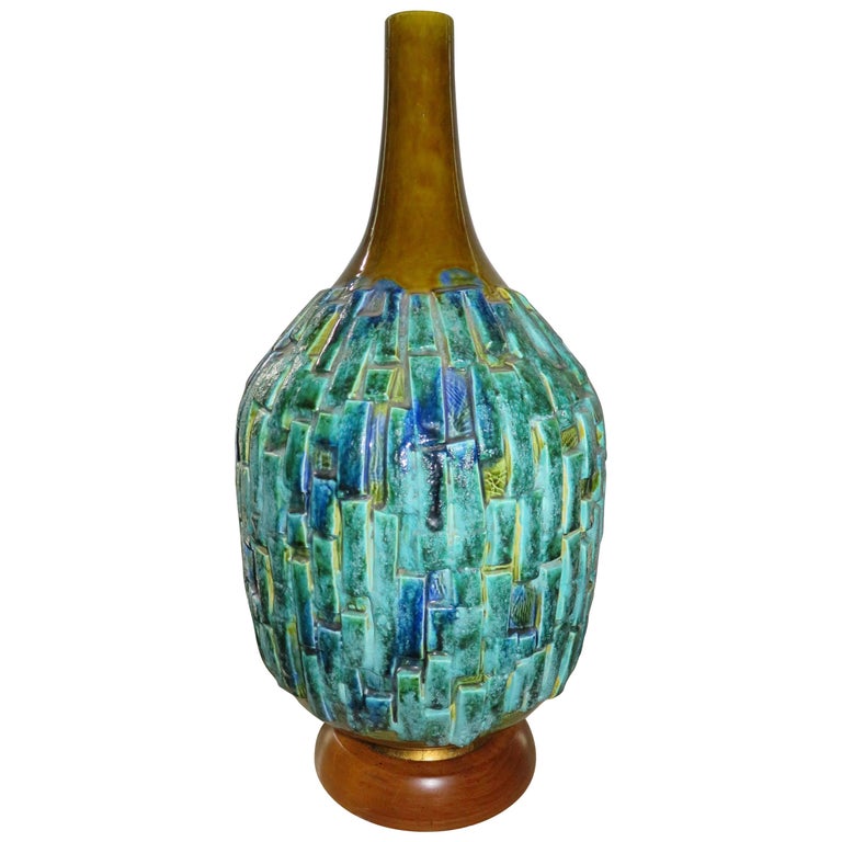 Extra Large Drip Glazed Blue Turquoise Brutalist Textured Lamp ...