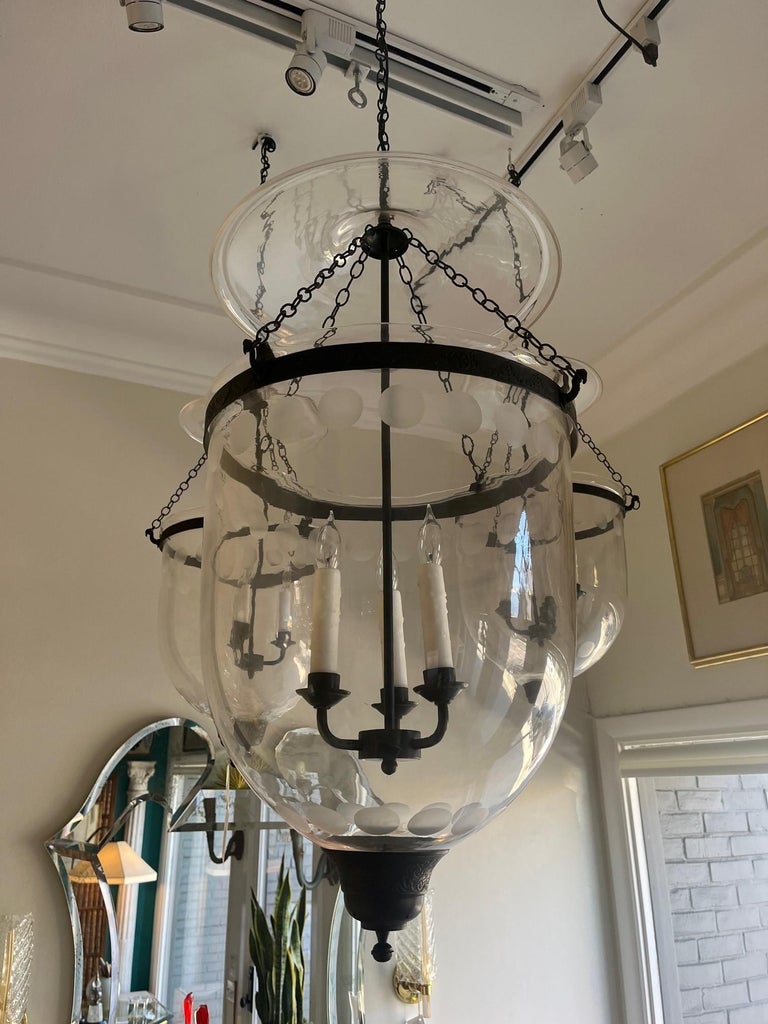 Extra Large Etched Circles Top and Bottom Bell Jars For Sale at 1stDibs