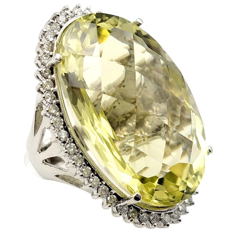 Extra Large Fantasy Oval Cut Lemon Citrine and Diamond Halo Cocktail ...