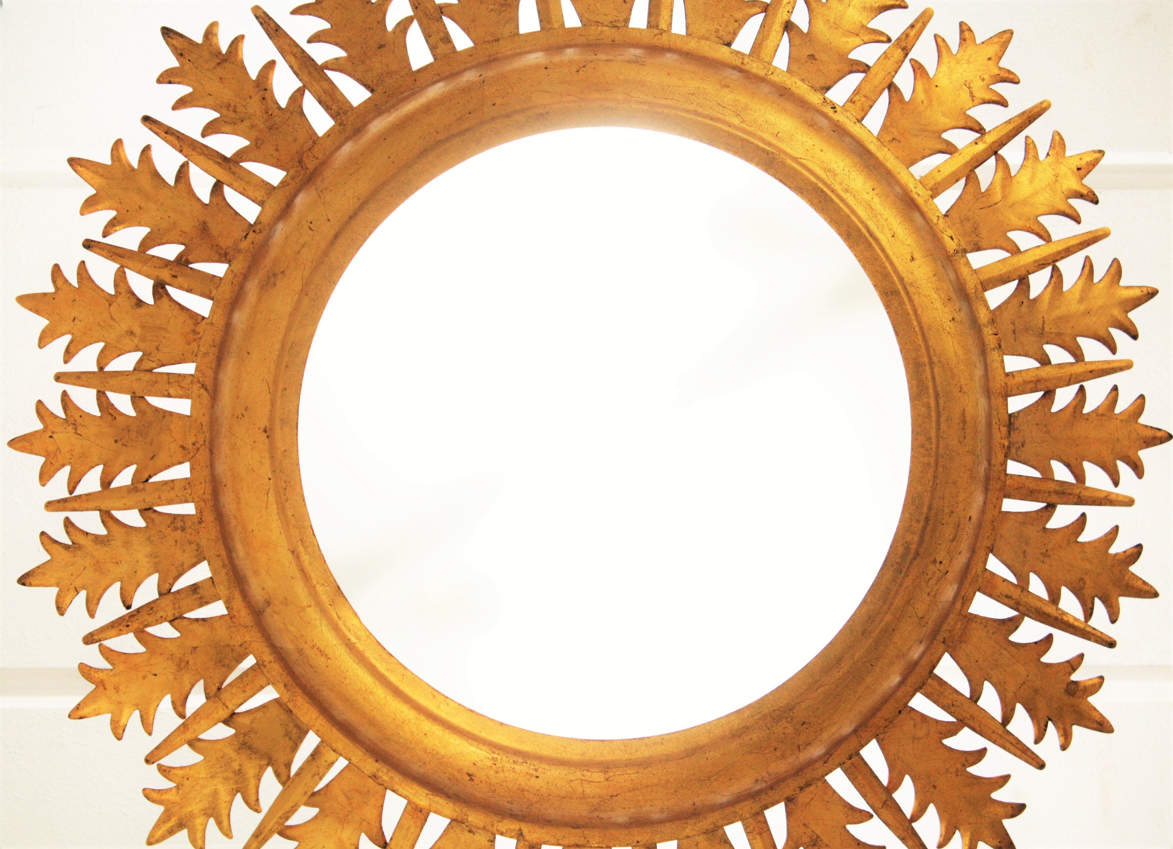 Extra Large Gilt Iron Crown Sunburst Ceiling Light Fixture with Frosted ...