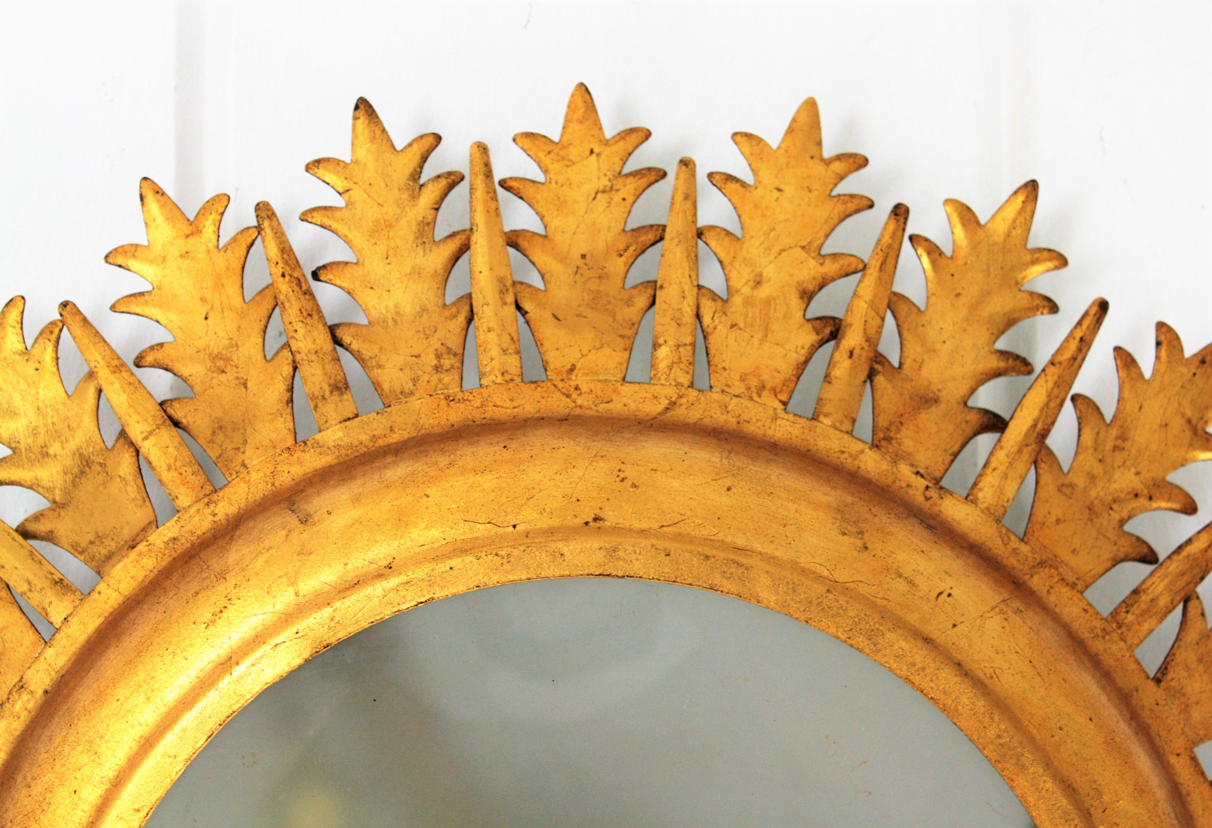 Extra Large Gilt Iron Crown Sunburst Ceiling Light Fixture with Frosted ...