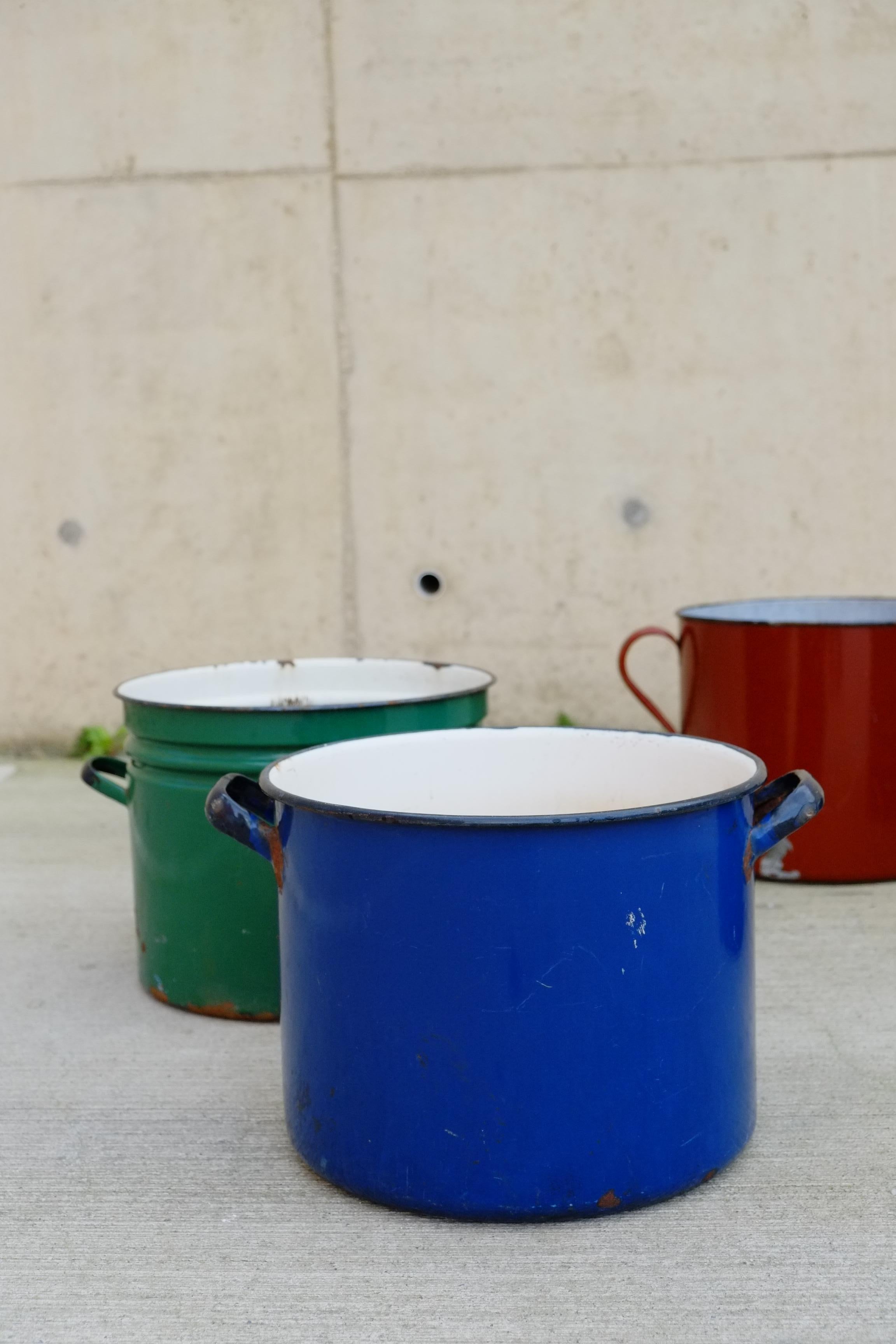 Extra Large Vintage Industrial Enamel Metal Planter, Set of 4 Available ...