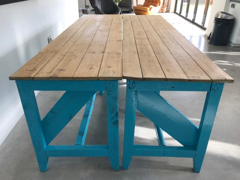 Extra Large Light Retro Vintage Blue Painted Kitchen Table or Shop ...