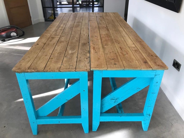 Extra Large Light Retro Vintage Blue Painted Kitchen Table or Shop ...