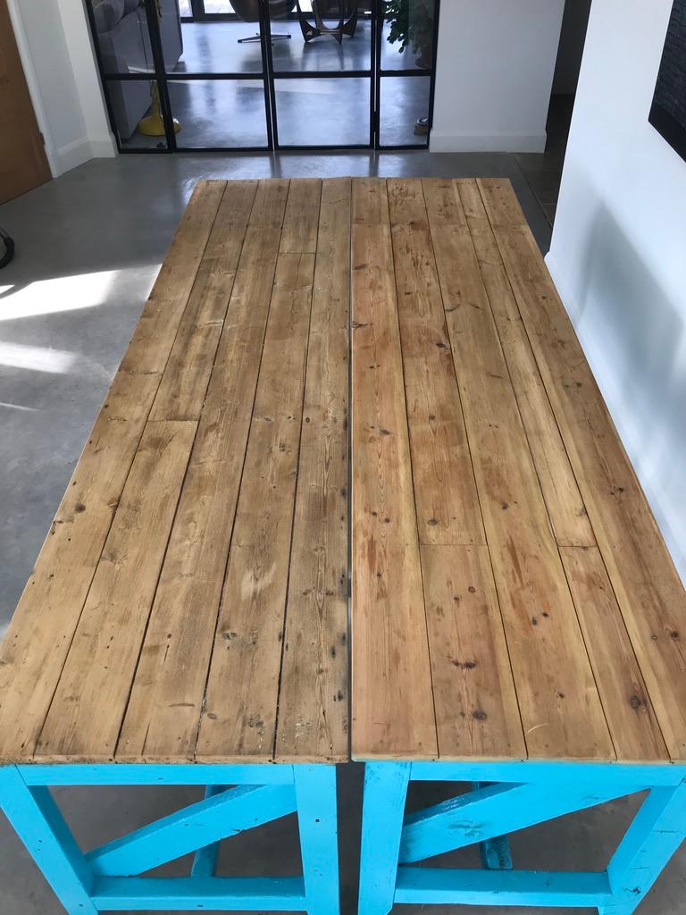 Extra Large Light Retro Vintage Blue Painted Kitchen Table or Shop ...