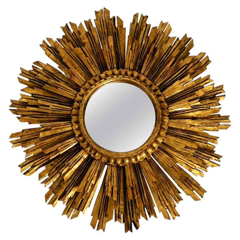 Extra Large Midcentury Sunburst Wall Mirror Made of Gold-Plated Wood at ...