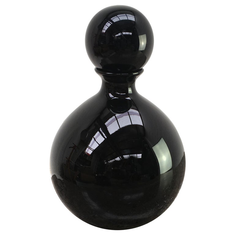 Extra Large Opaque Black Empoli Glass Ball-Stoppered Decanter, Italy ...