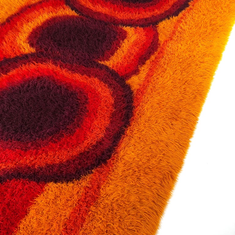 Extra Large Original Scandinavian High Pile Orange Rya Rug by Ege ...
