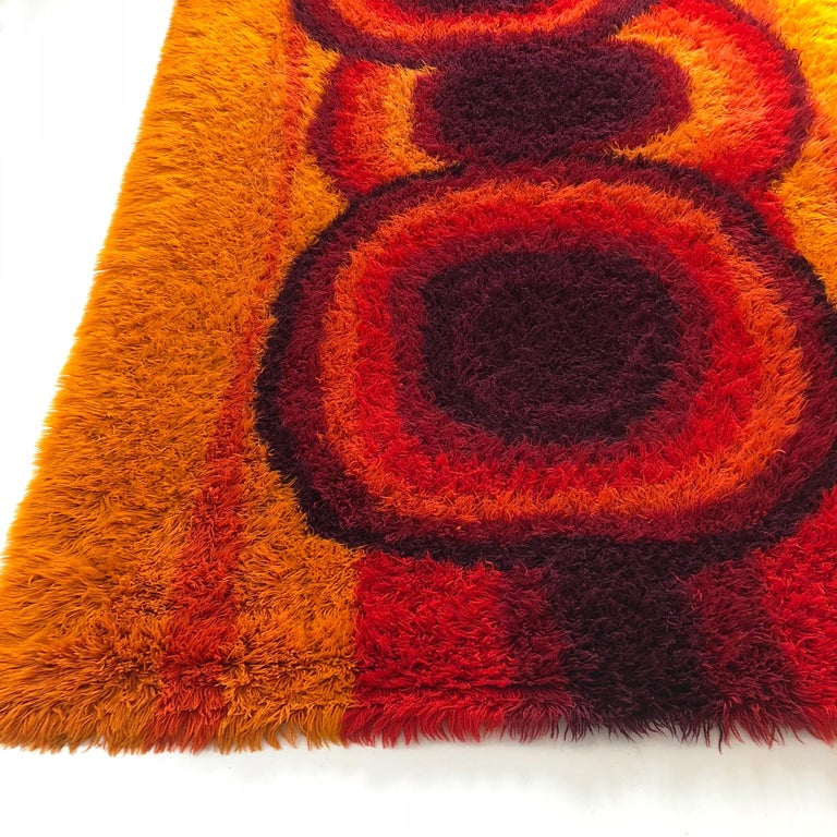 Extra Large Original Scandinavian High Pile Orange Rya Rug by Ege ...
