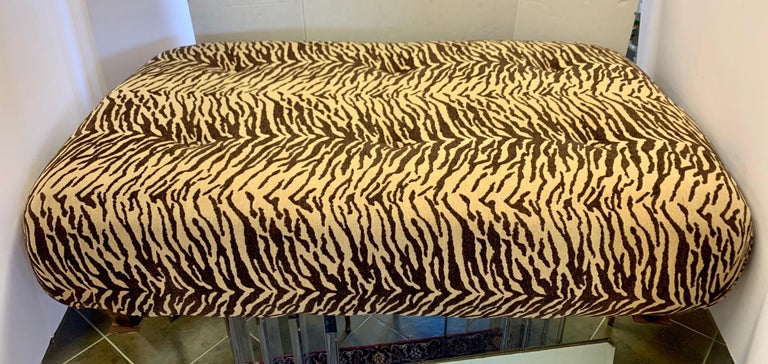 Extra Large Ottoman Pouf Newly Upholstered in a Brown and Tan Zebra ...