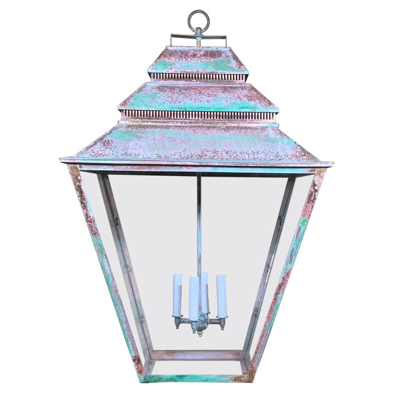 Extra Large Pagoda Style Brass Hanging Lantern For Sale at 1stDibs