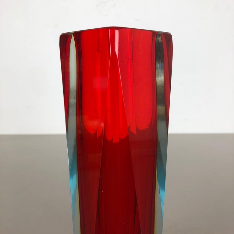 Extra Large Red Mandruzzato Faceted Glass Sommerso Vase Made in Murano ...
