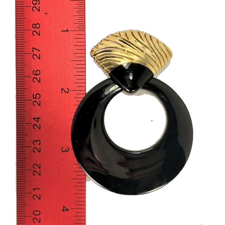 Extra Large Scale Dramatic Yellow Gold and Onyx Drop Earrings For Sale ...