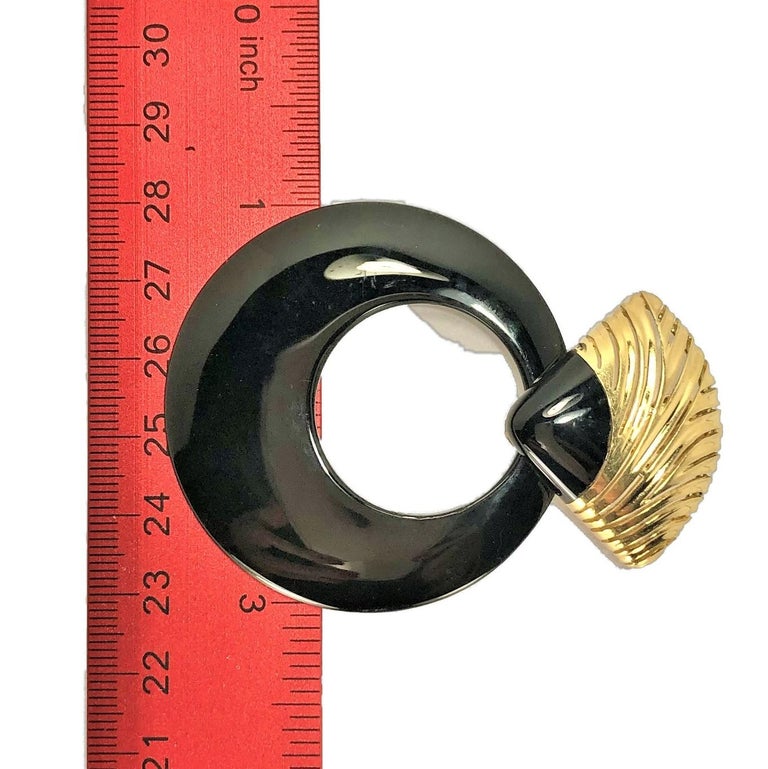 Extra Large Scale Dramatic Yellow Gold and Onyx Drop Earrings For Sale ...