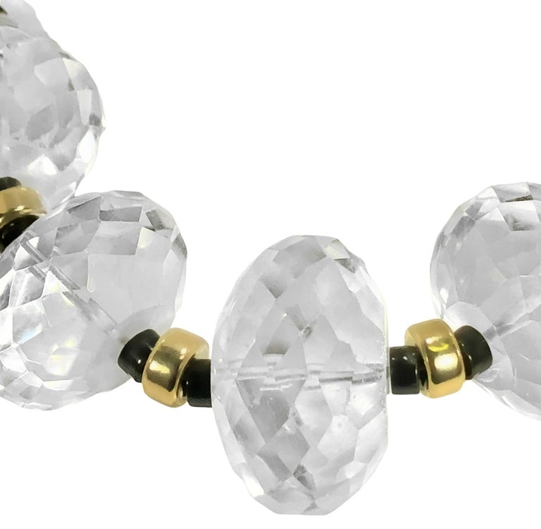 Extra Large Scale, Faceted Rock Crystal Bead, Onyx and Gold Necklace ...