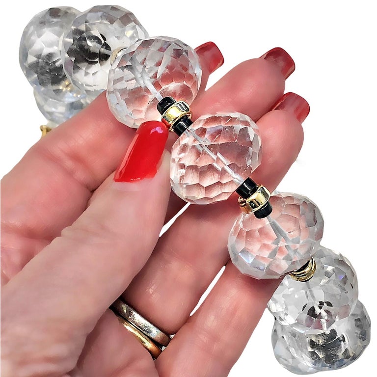 Extra Large Scale, Faceted Rock Crystal Bead, Onyx and Gold Necklace ...