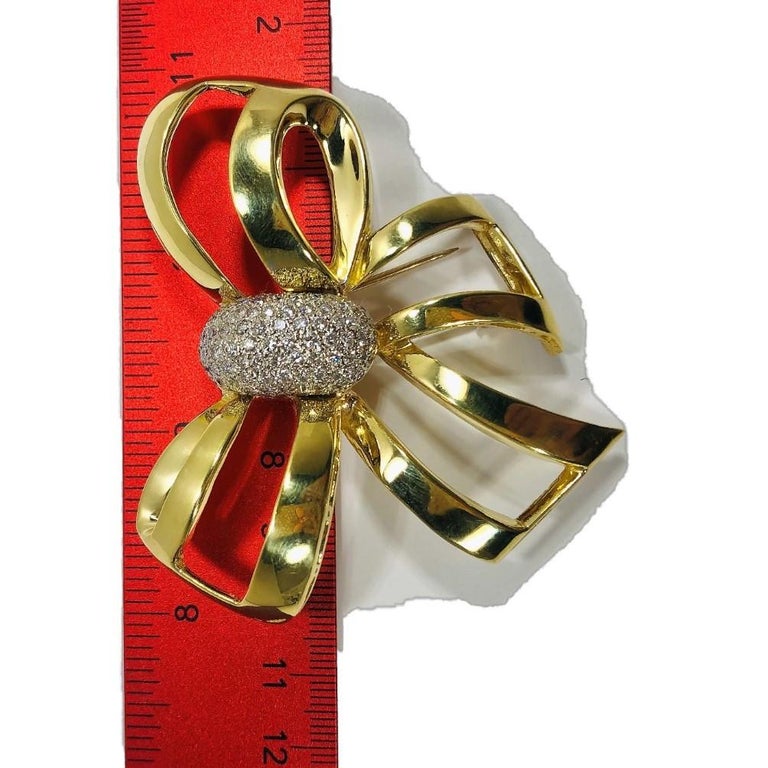 Extra Large Scale Gold and Diamond Bow Brooch For Sale at 1stDibs