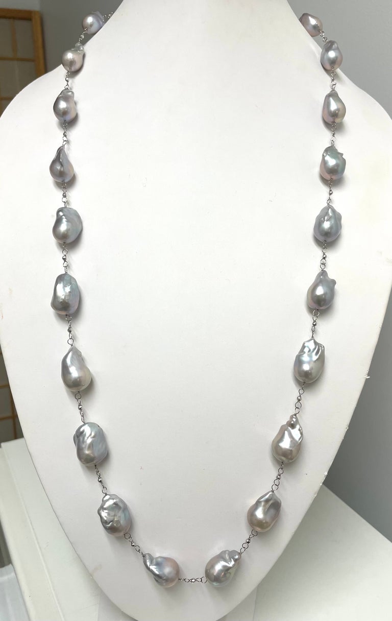 Extra Large Silver-Gray Freshwater Pearl Necklace For Sale at 1stDibs