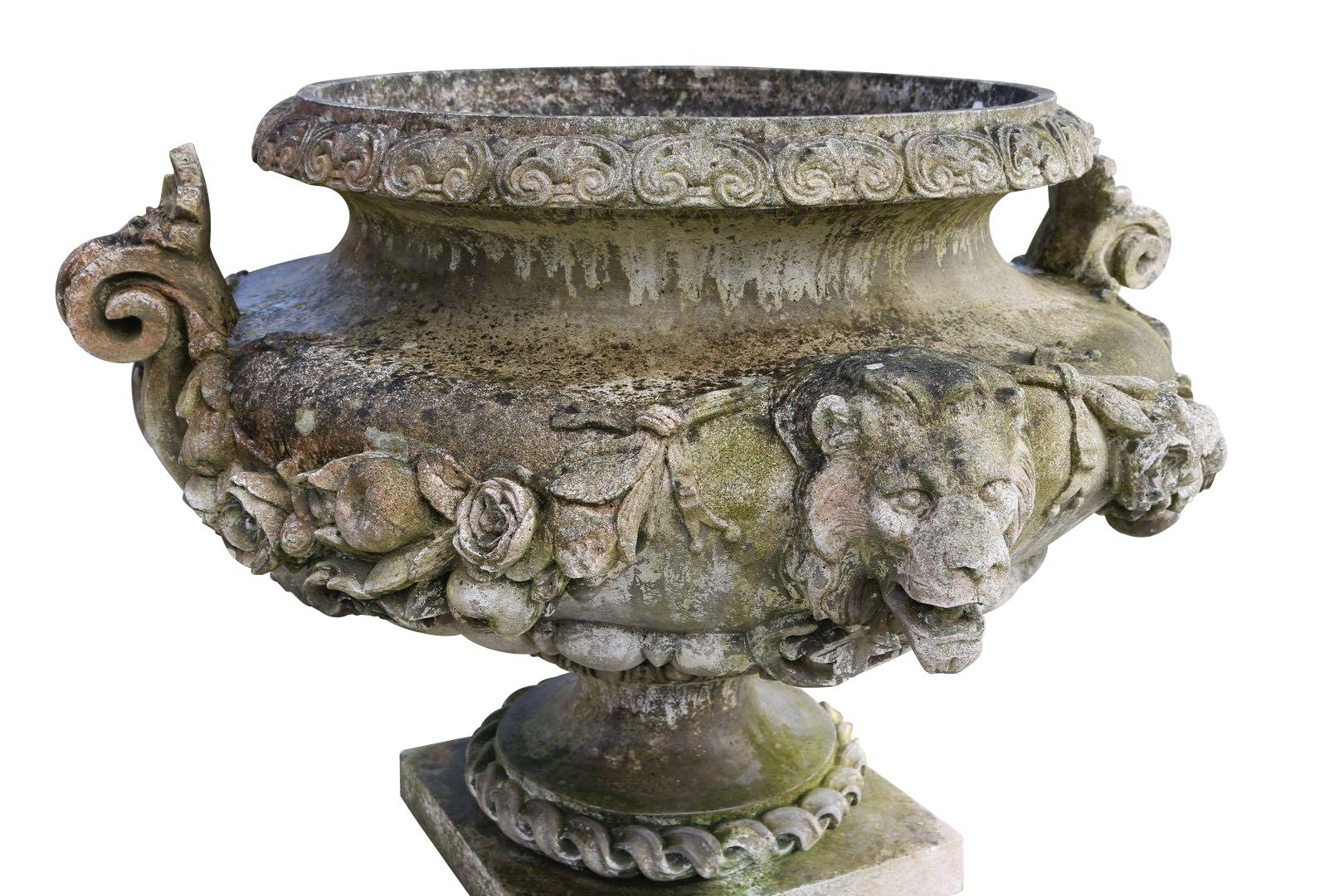 Extra Large Stone Decoratively Carved Garden Urn, England, 1950s at ...