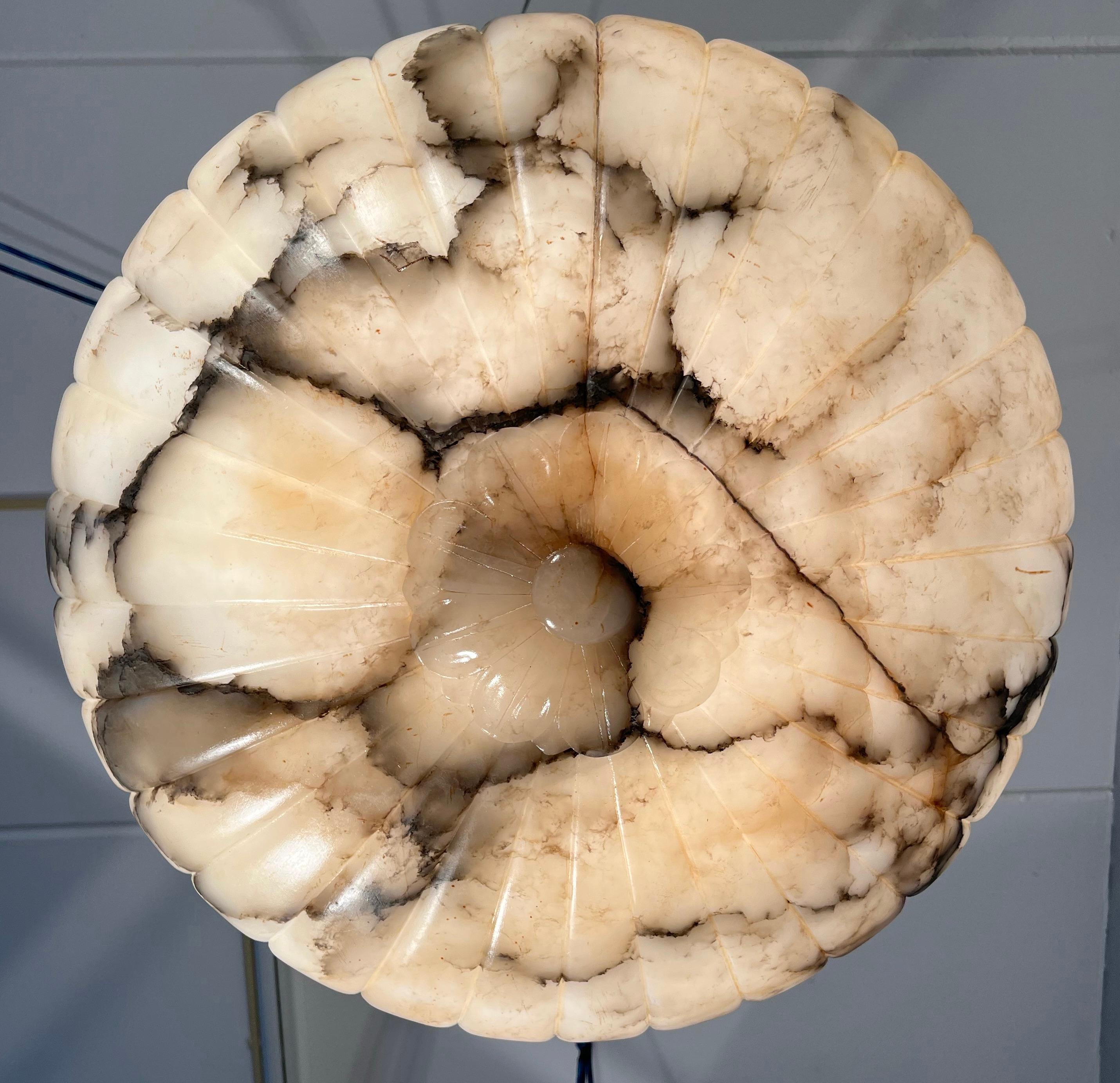 Extra Large and Stunning Design Antique White, Black Alabaster Pendant ...